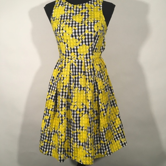 1901 | Dresses | 91 Yellow And Black Floral Embroidered Gingham Dress ...